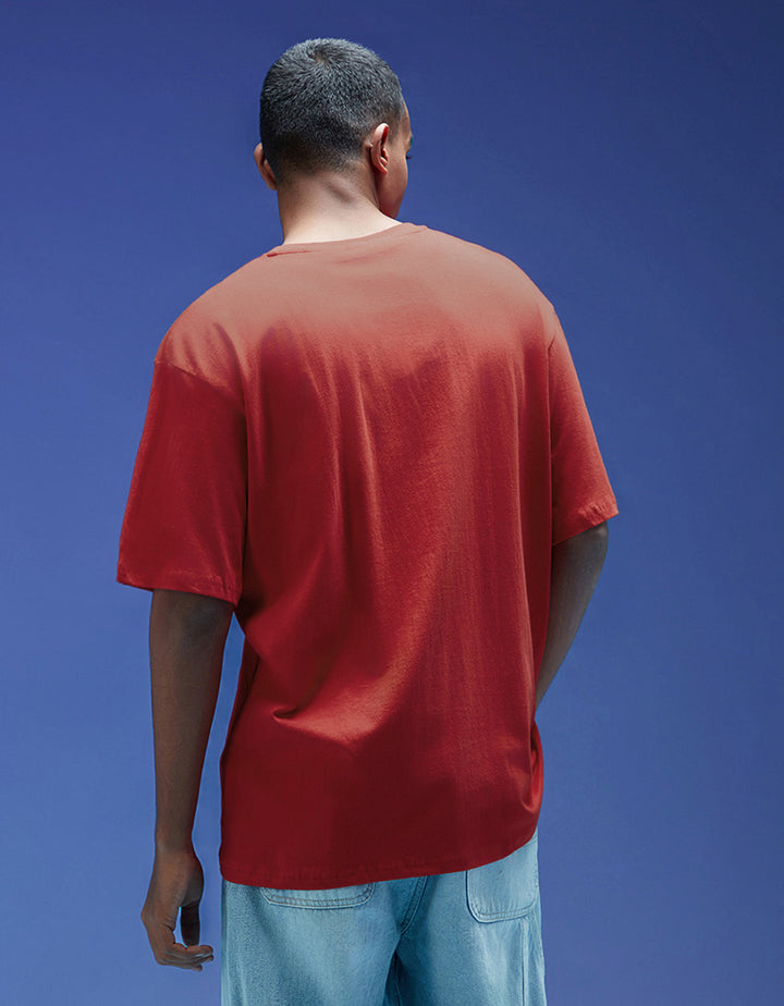 Veirdo Original Red Oversized Typography Brand Printed T-shirt