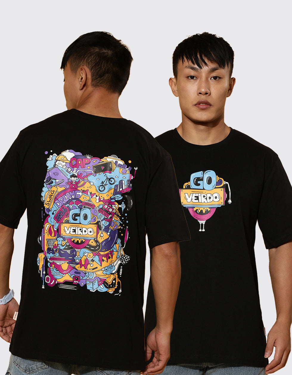 Smile Blue Oversized Chest Graphic Printed Tshirt