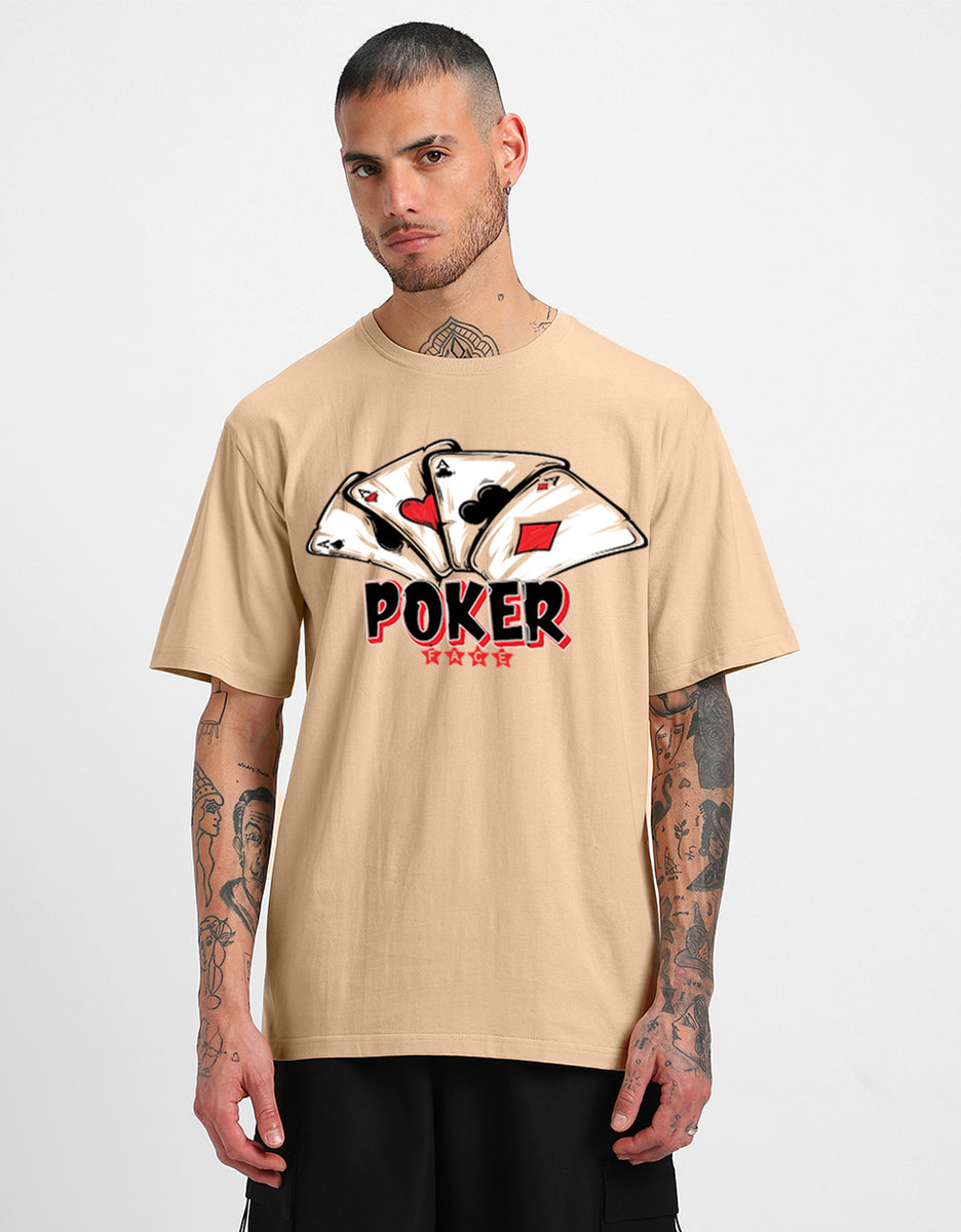 POKER Print Beige Oversized Tshirt