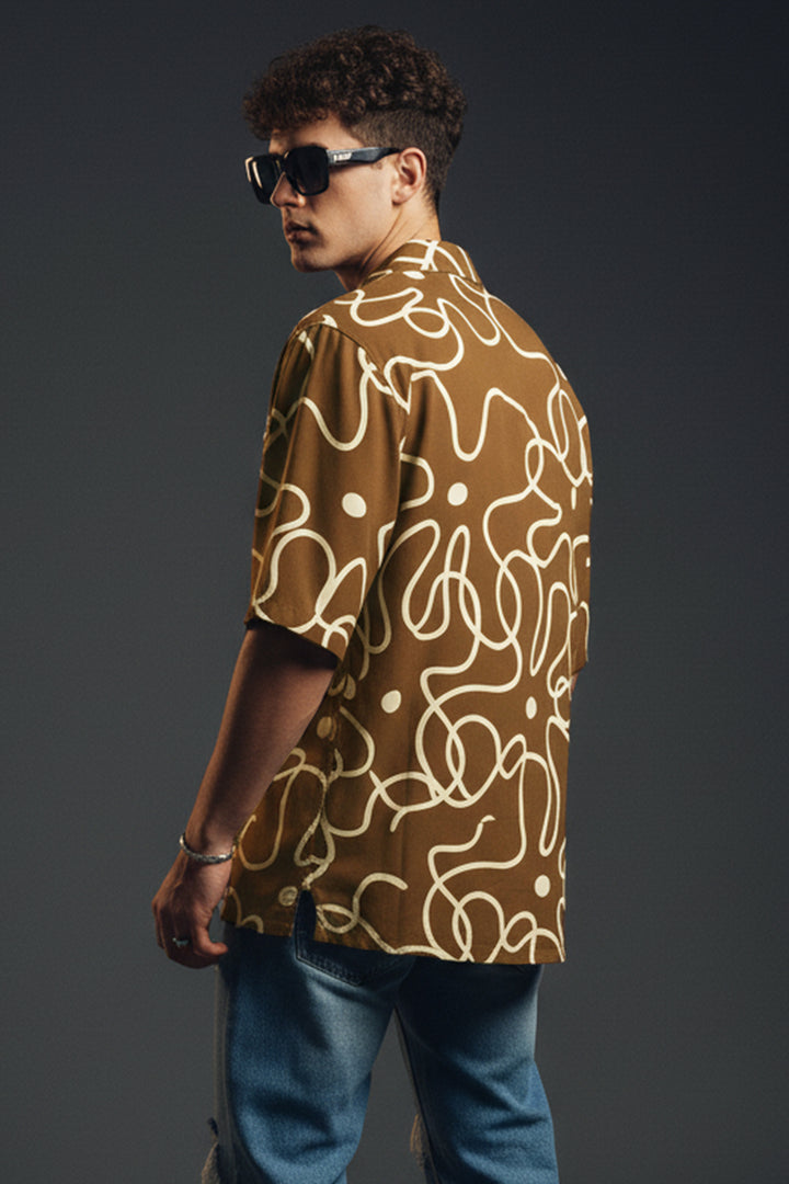 Abstract Maze Brown All Over Print Oversized Exclusive Shirt – Veirdo