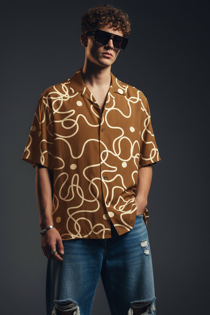 Abstract Maze Brown All Over Print Oversized Exclusive Shirt – Veirdo