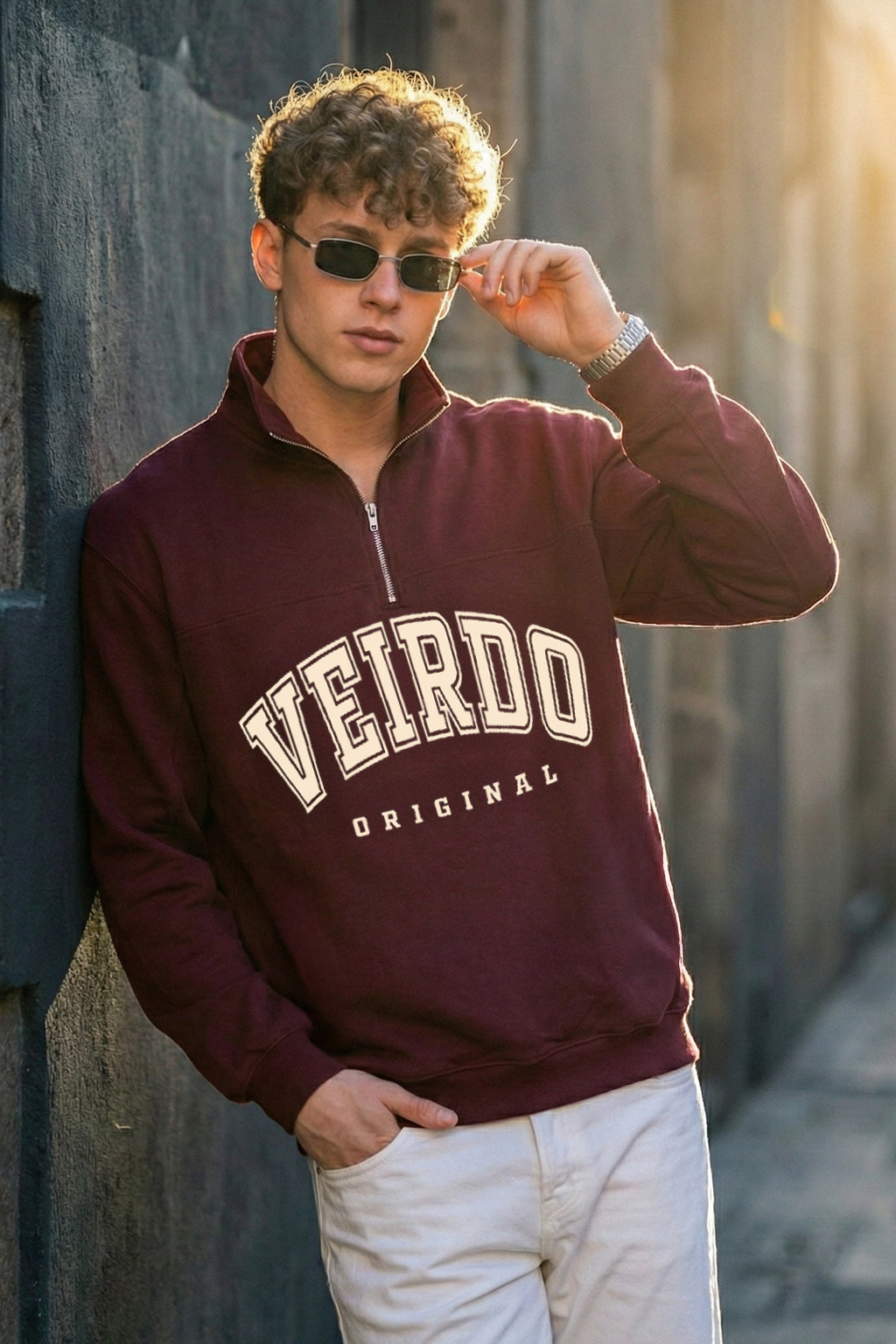 Veirdo Original Maroon Oversized Full Sleeve Printed Exclusive Polo T-