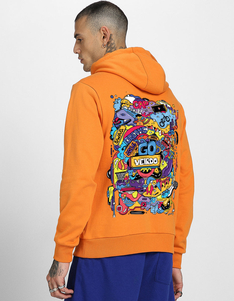 Doodle Orange Back Printed Regular Fit Hoodie – Veirdo