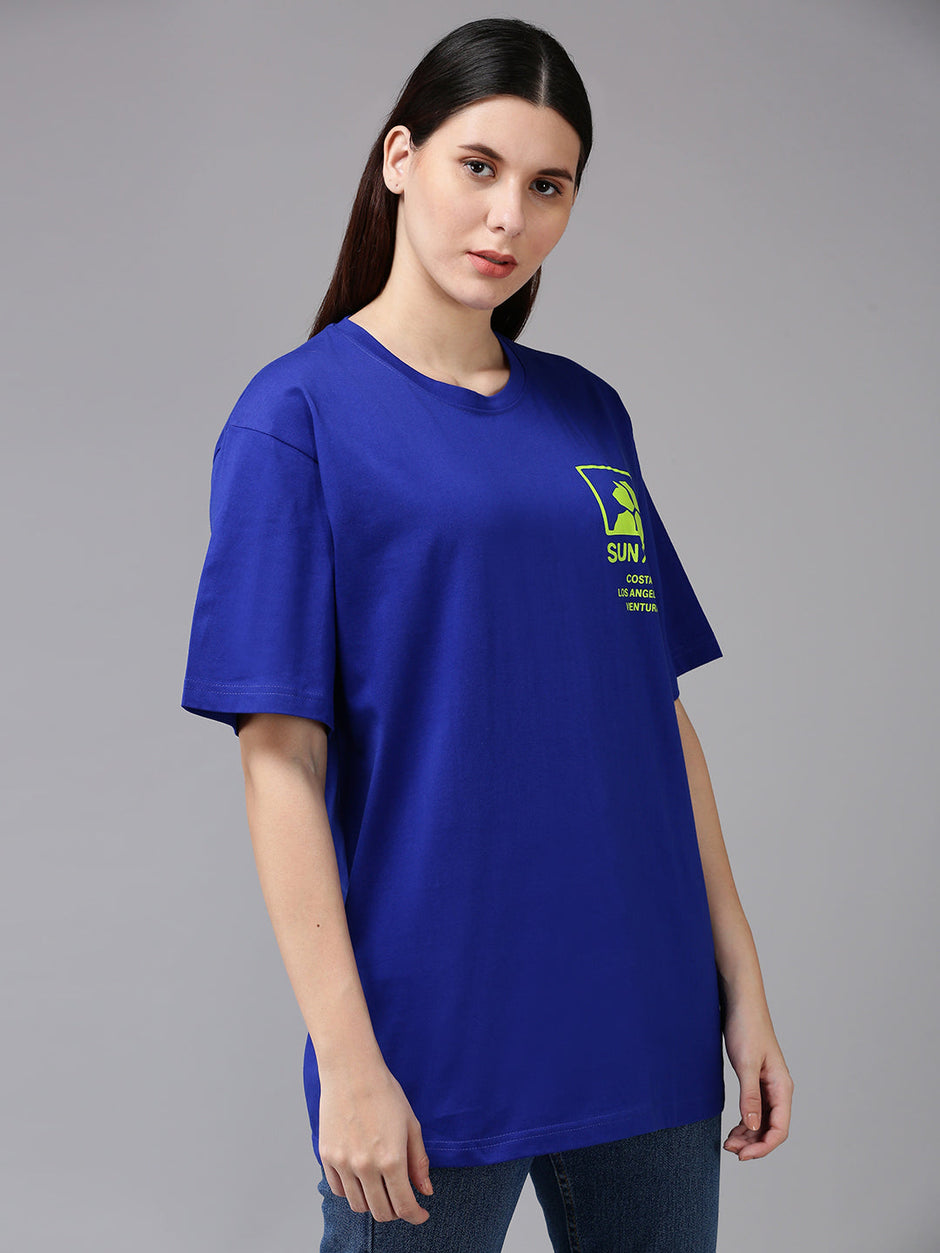 Veirdo Blue Oversized Back Graphic Printed Tshirt