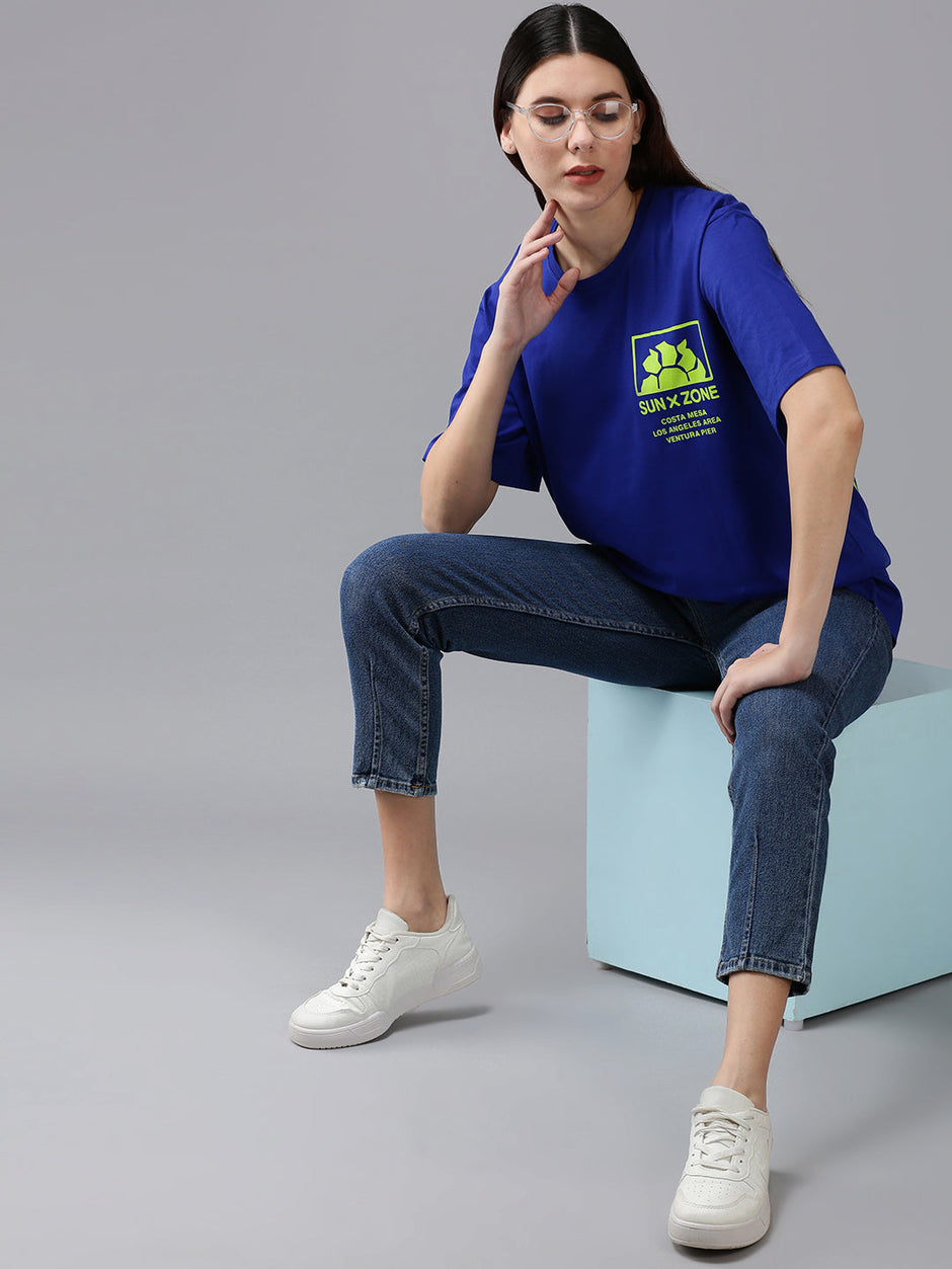 Veirdo Blue Oversized Back Graphic Printed Tshirt