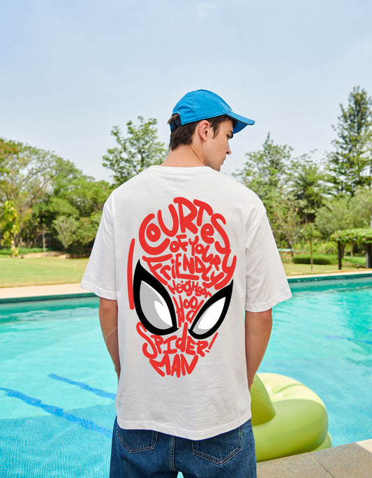 Spiderman White Oversized Back Typography Printed Tshirt – Veirdo