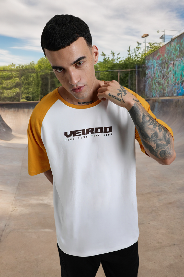 White-Yellow Raglan Oversized Typography Printed T-shirt – Veirdo