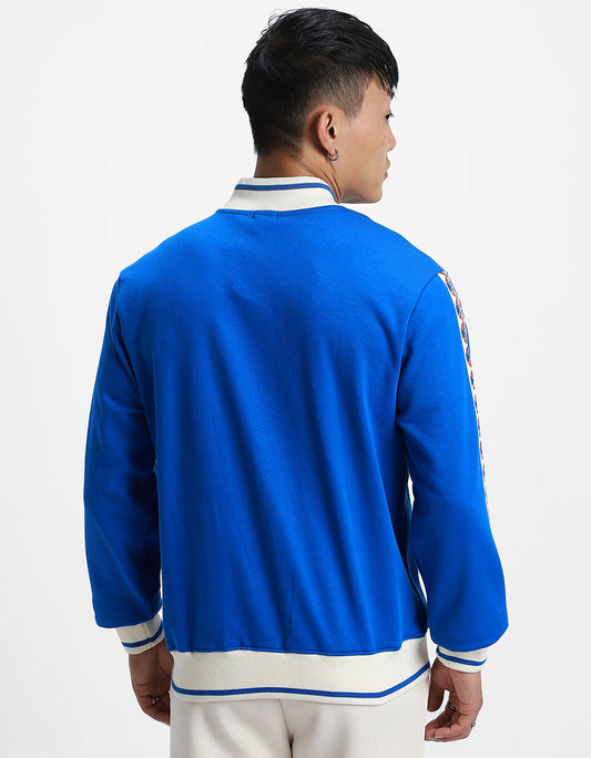 Blue Pocket Typographic Printed Varsity Jacket – Veirdo
